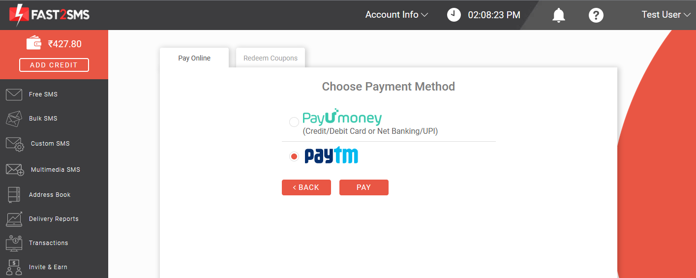 Payment Modes in Fast2SMS