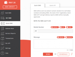 Steps For Sending SMS from Quick SMS Route
