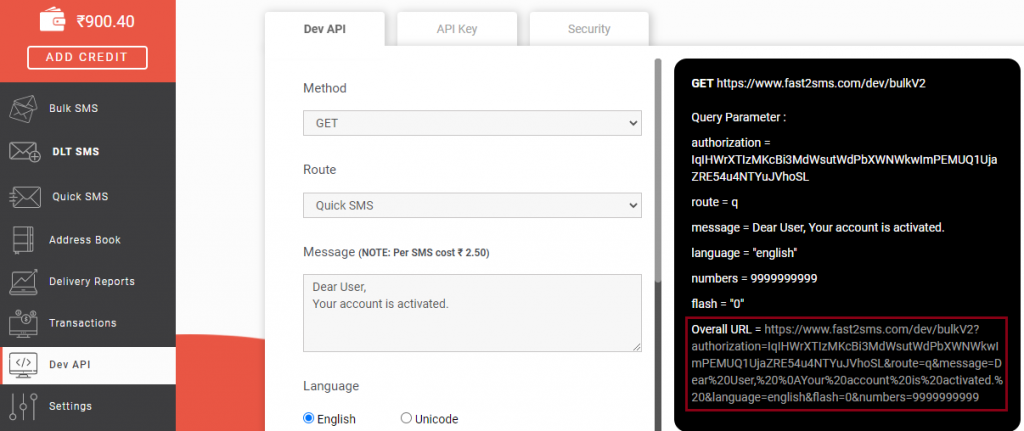 Steps to send SMS from Dev API