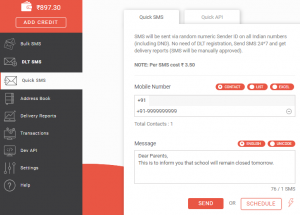 Steps For Sending SMS from Quick SMS Route