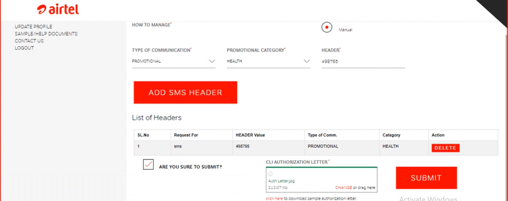 How To Get Header Templates Approved From Airtel?
