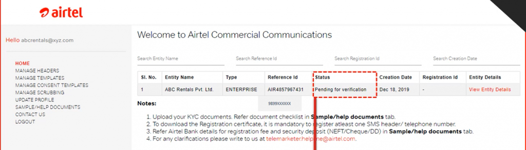 DLT Registration Process For Airtel