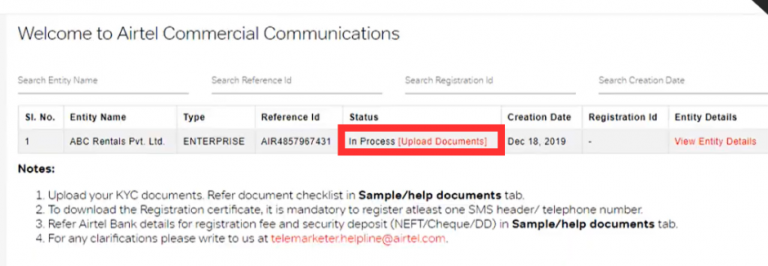 DLT Registration Process For Airtel
