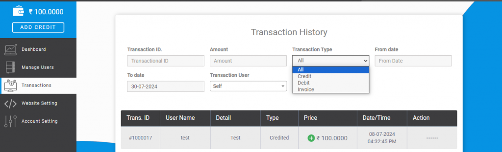 How Fast2SMS Reseller Panel's Transaction Section Works?
