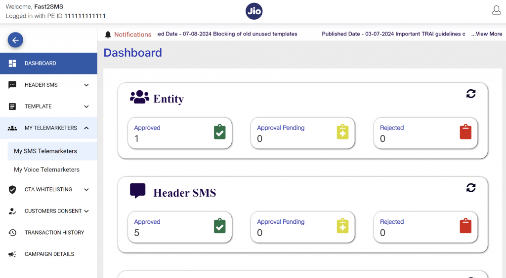 How to Add Telemarketer in JIO DLT for PE-TM Binding Chain?
